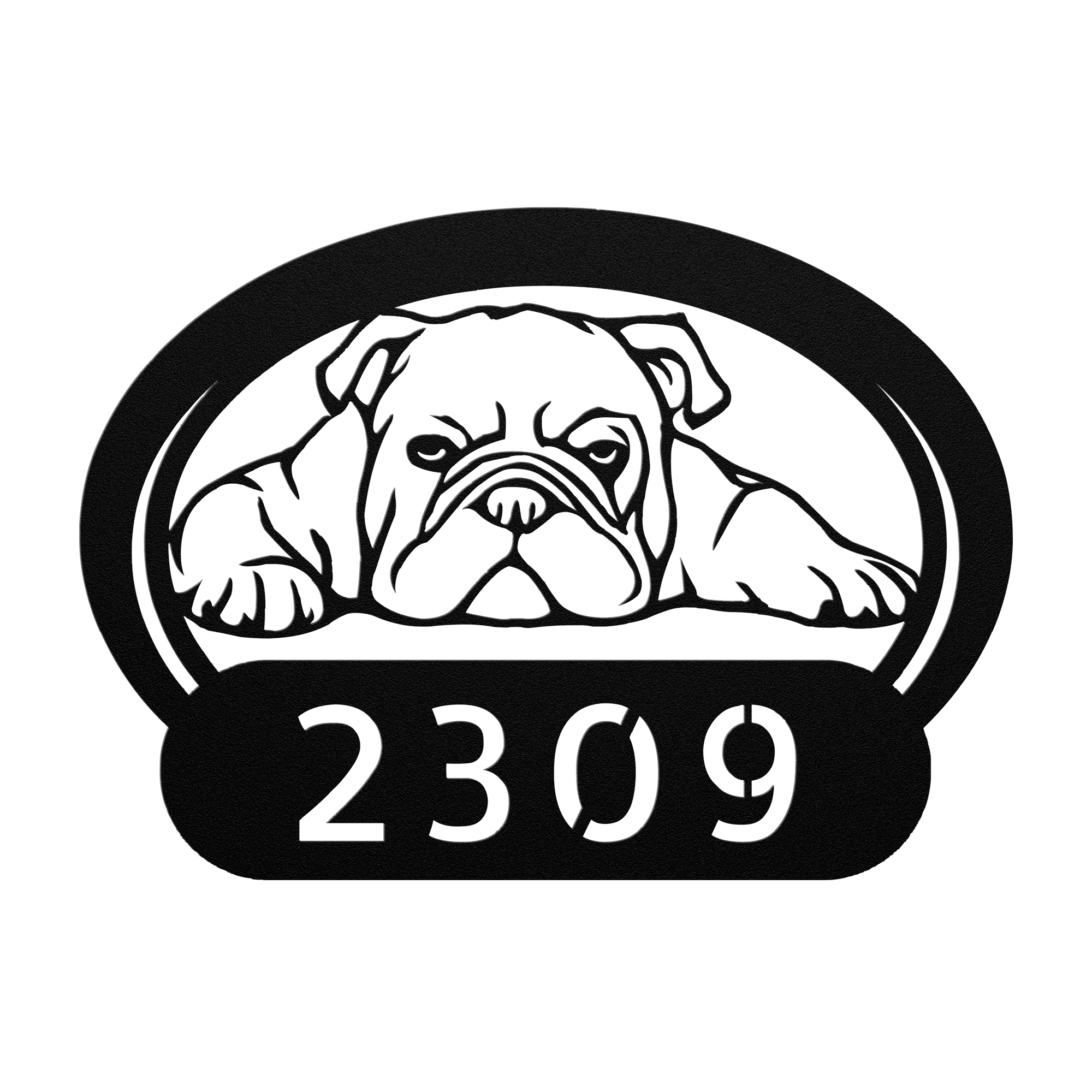 Lazy Bulldog Metal House Number Sign - BullyBelly Metal Sign